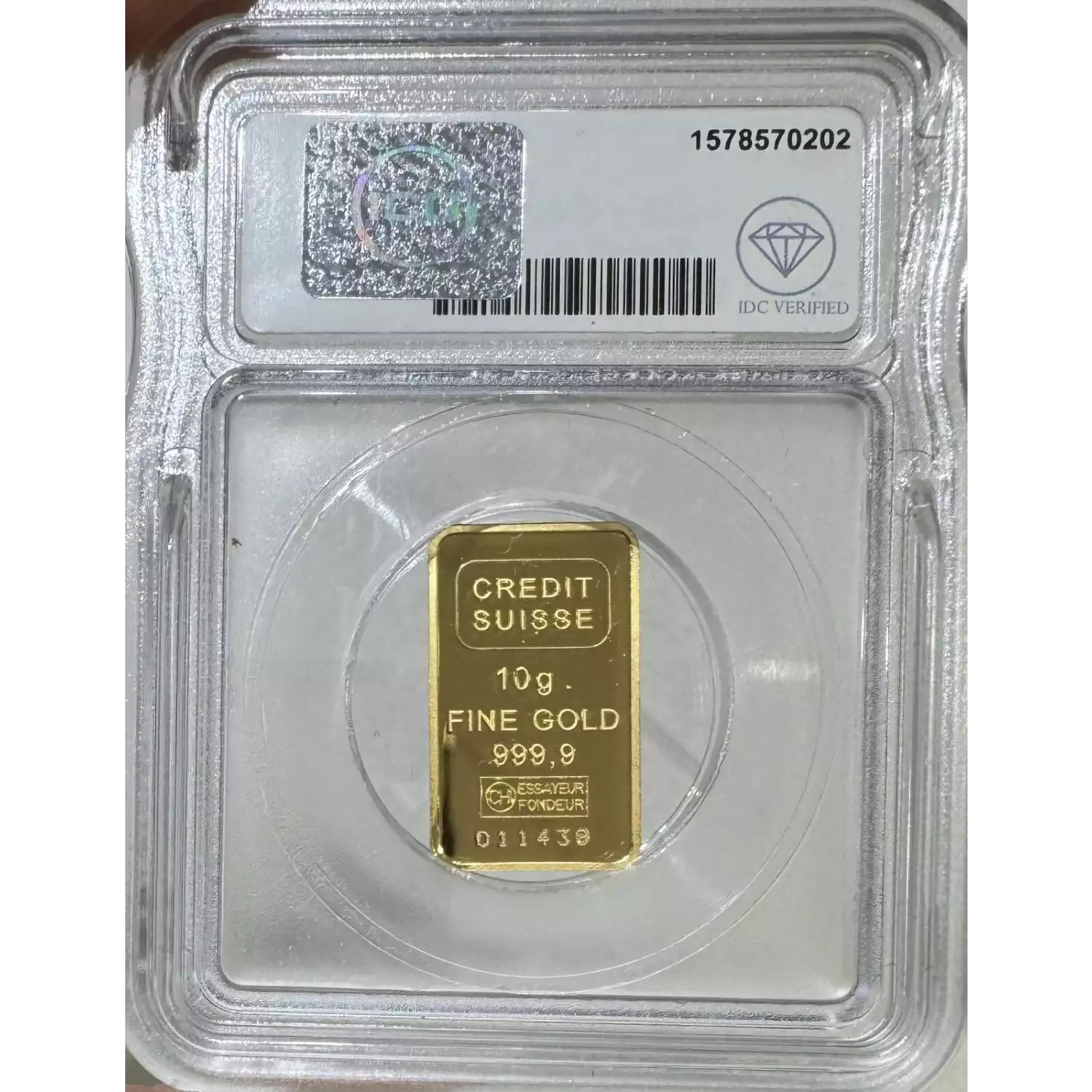 10 Gram Credit Suisse Failed Bank (Liberty) Gold Bar ICG Genuine IDC ...