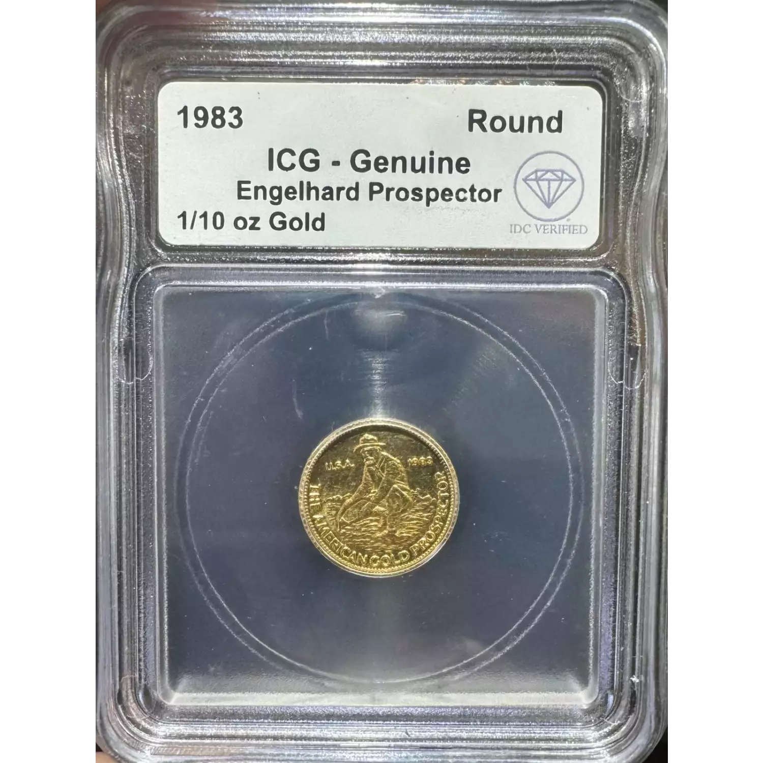 1983 1/10 oz Gold Engelhard Prospector Round ICG Genuine IDC Verified ...
