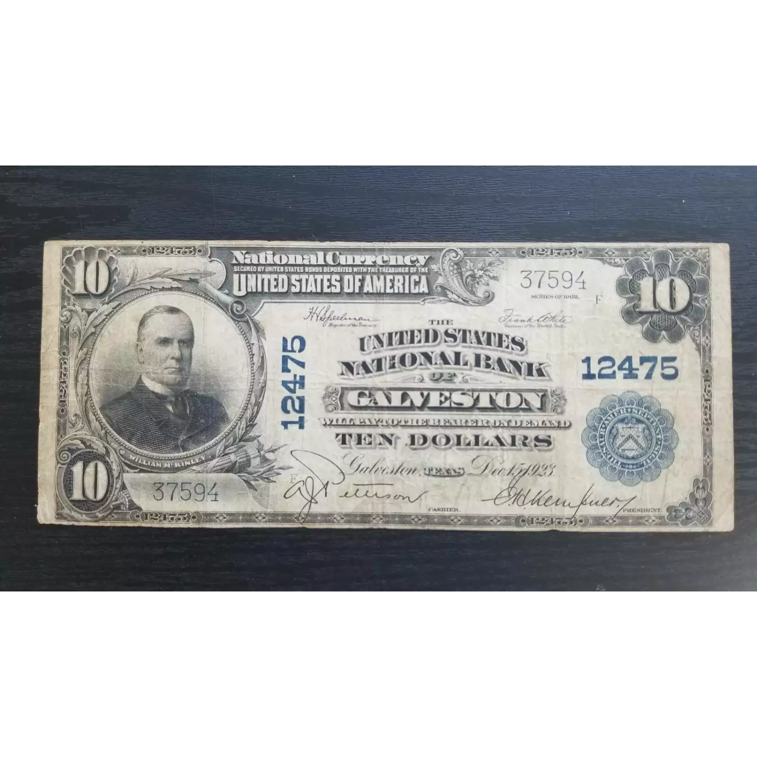1902 $10 The United States National Bank of Galveston Texas #12475 ...