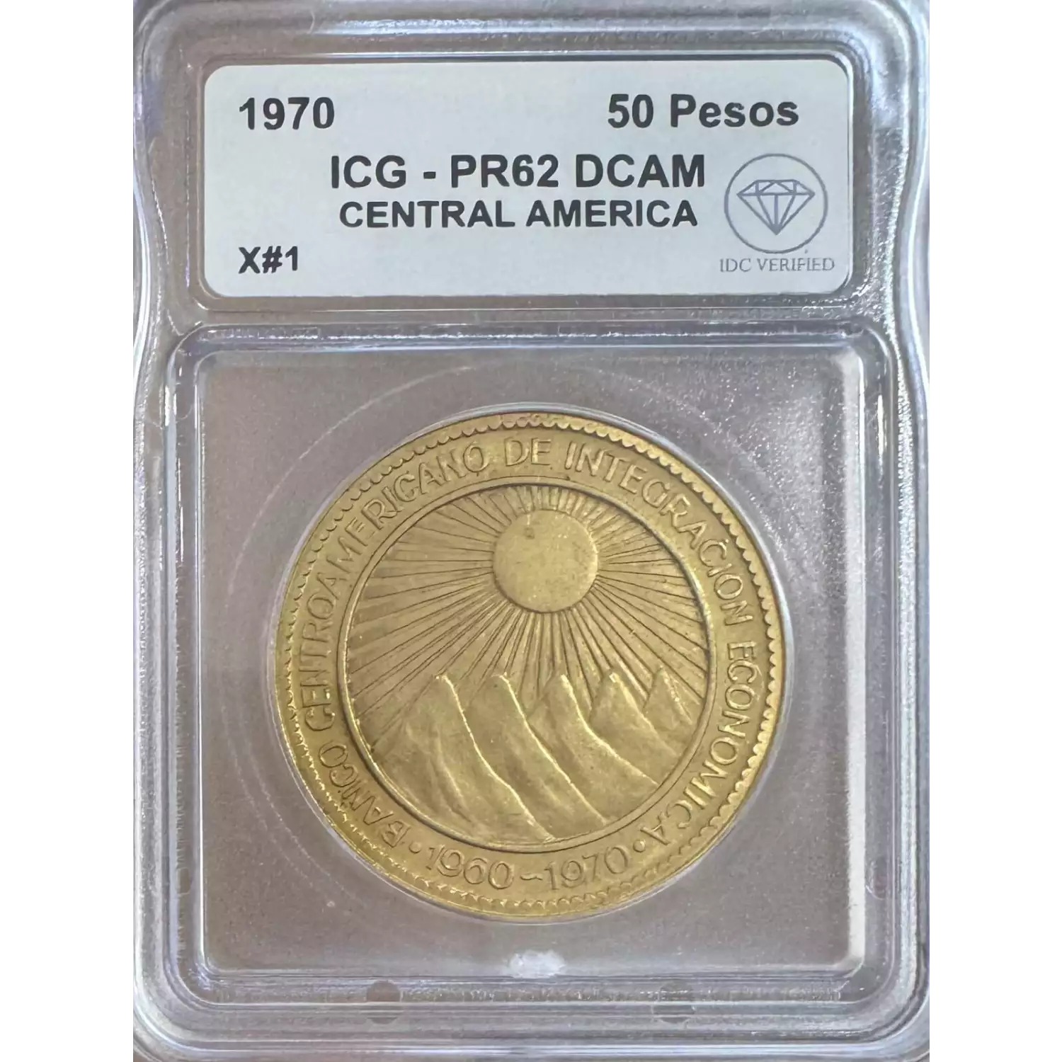 1970 Central America Gold 50 Peso ICG PR-62 DCAM IDC Verified - IDC ...