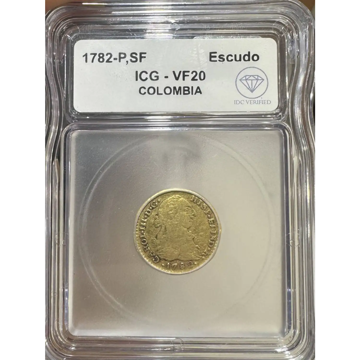 1782-P,SF COLOMBIA Gold ESCUDO ICG VF-20 IDC Verified - IDC COIN & BULLION