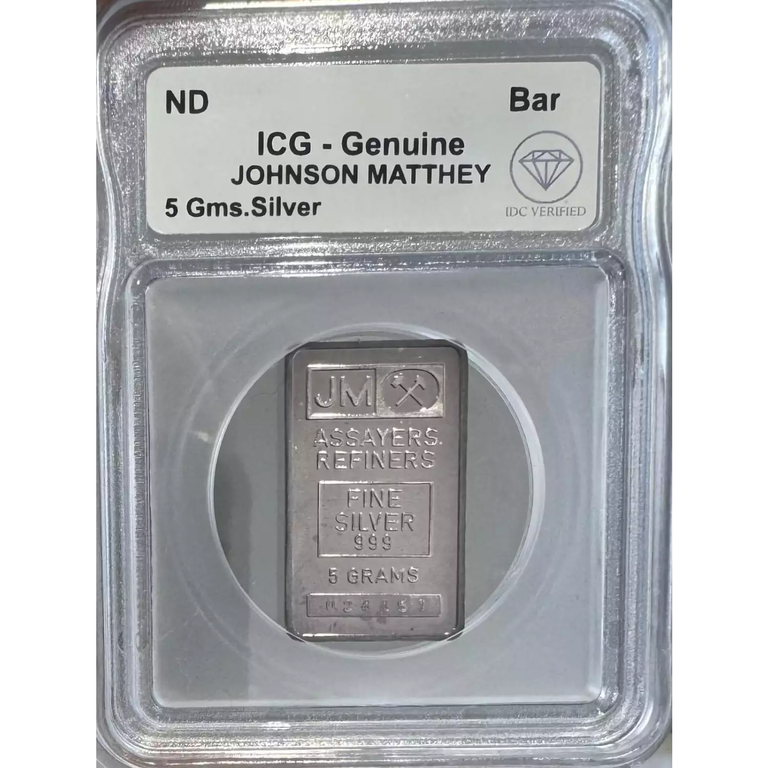 ND Johnson Matthey 5 Gram Silver Bar ICG Genuine IDC Verified - IDC ...